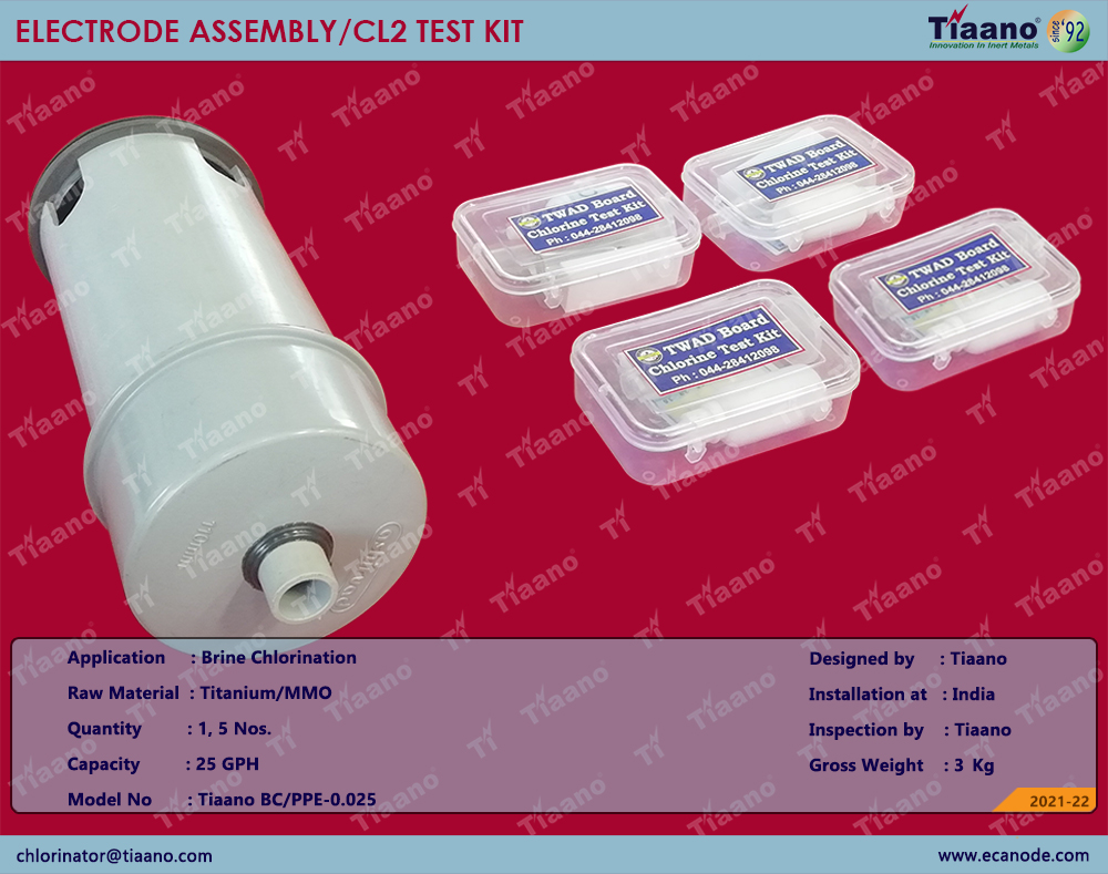 Titanium Electrode Assembly 25 GPH for Brine Chlorination.